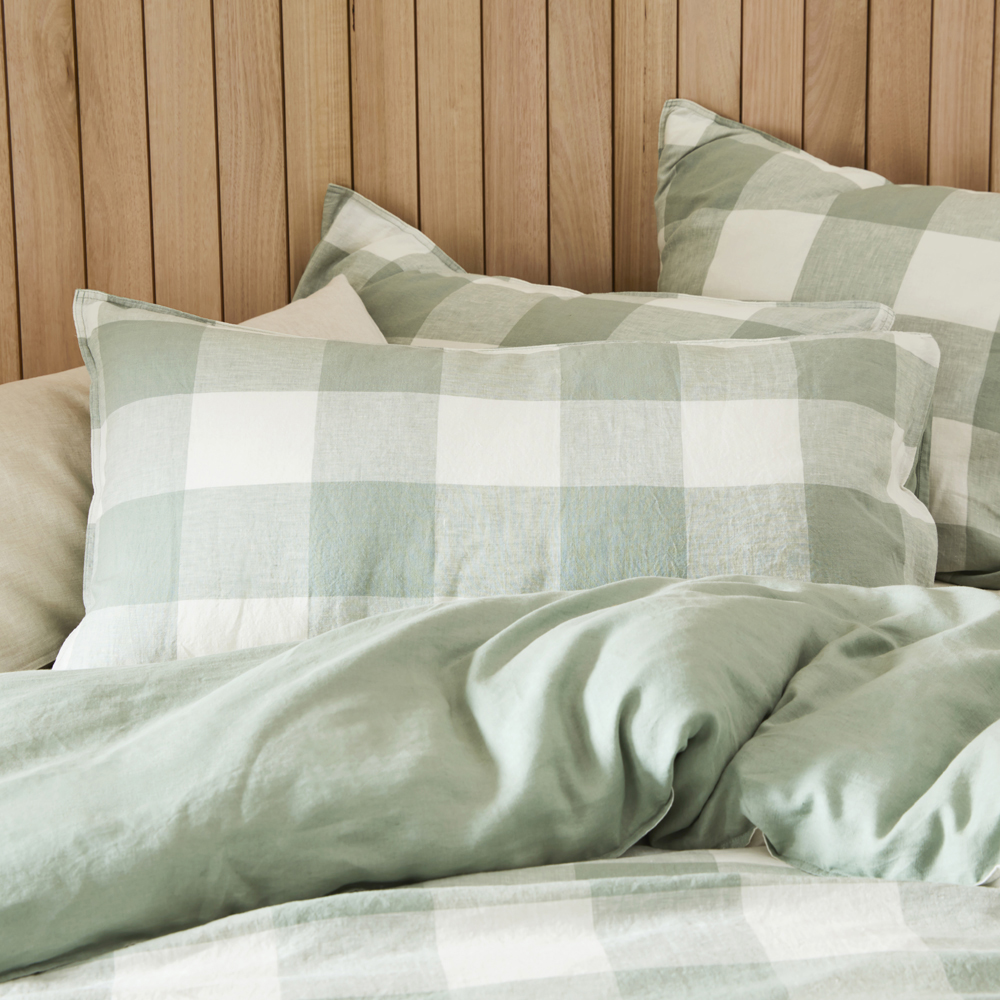 Vintage Washed Linen Large Eucalyptus Check Quilt Cover Separates | Adairs