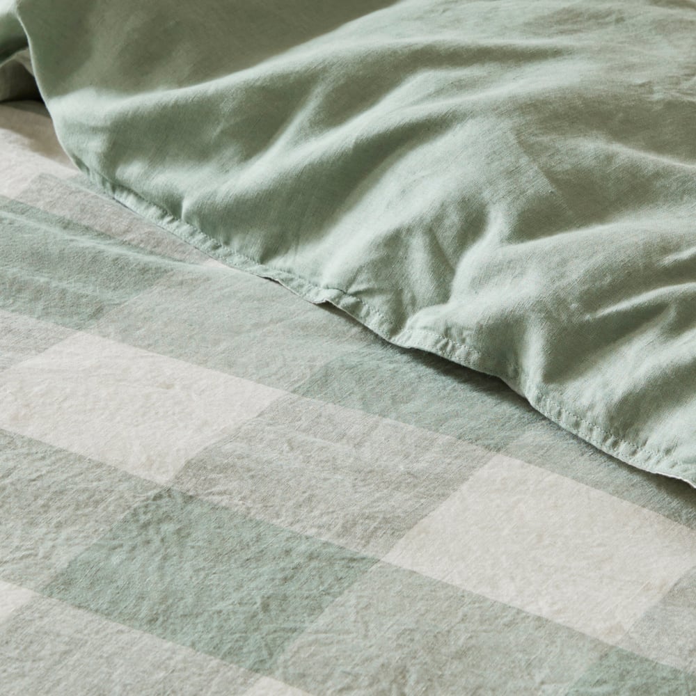 Vintage Washed Linen Large Eucalyptus Check Quilt Cover Separates | Adairs