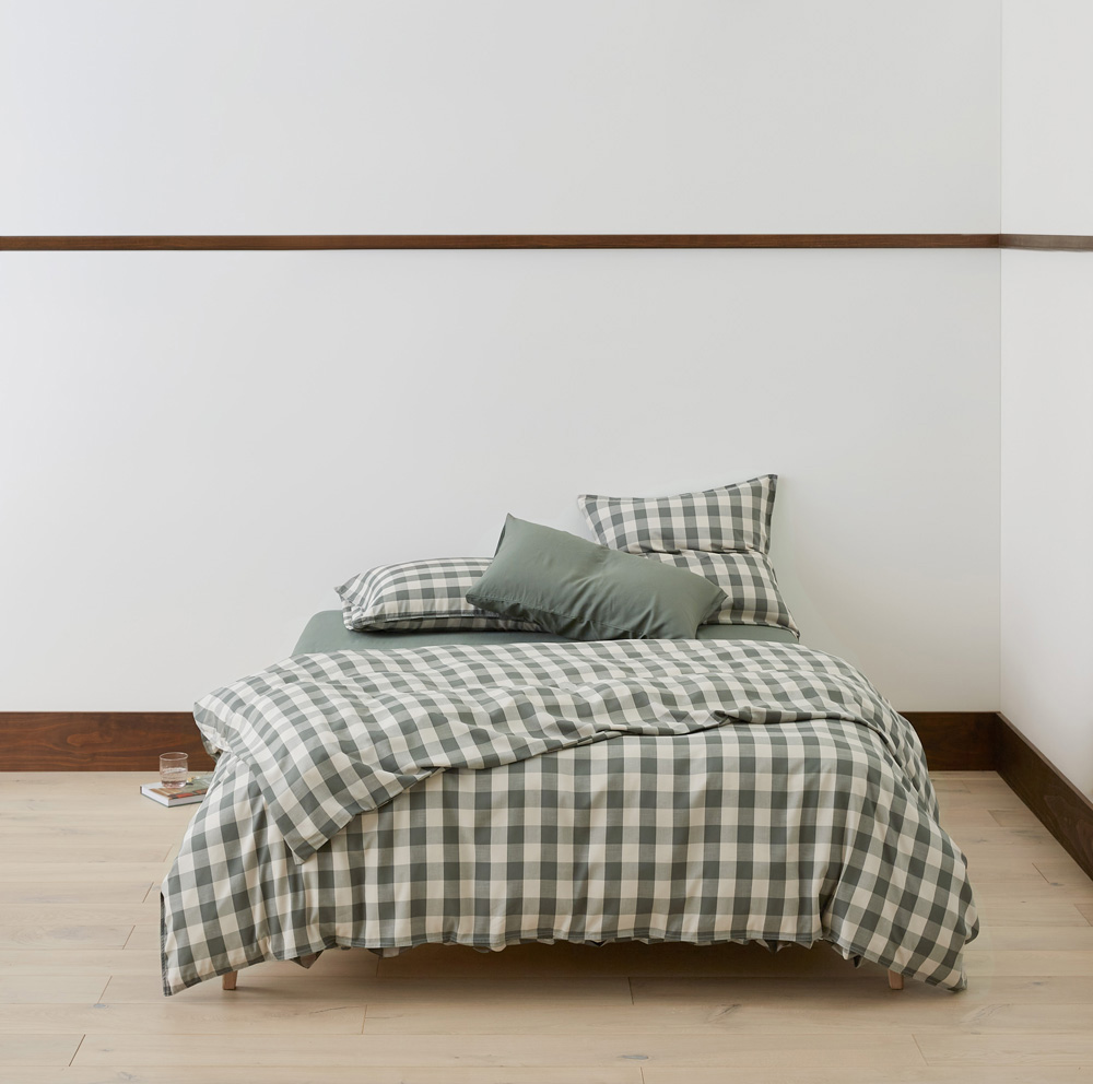 Bamboo Linen Cypress Check Quilt Cover Separates | Bedroom | Adairs