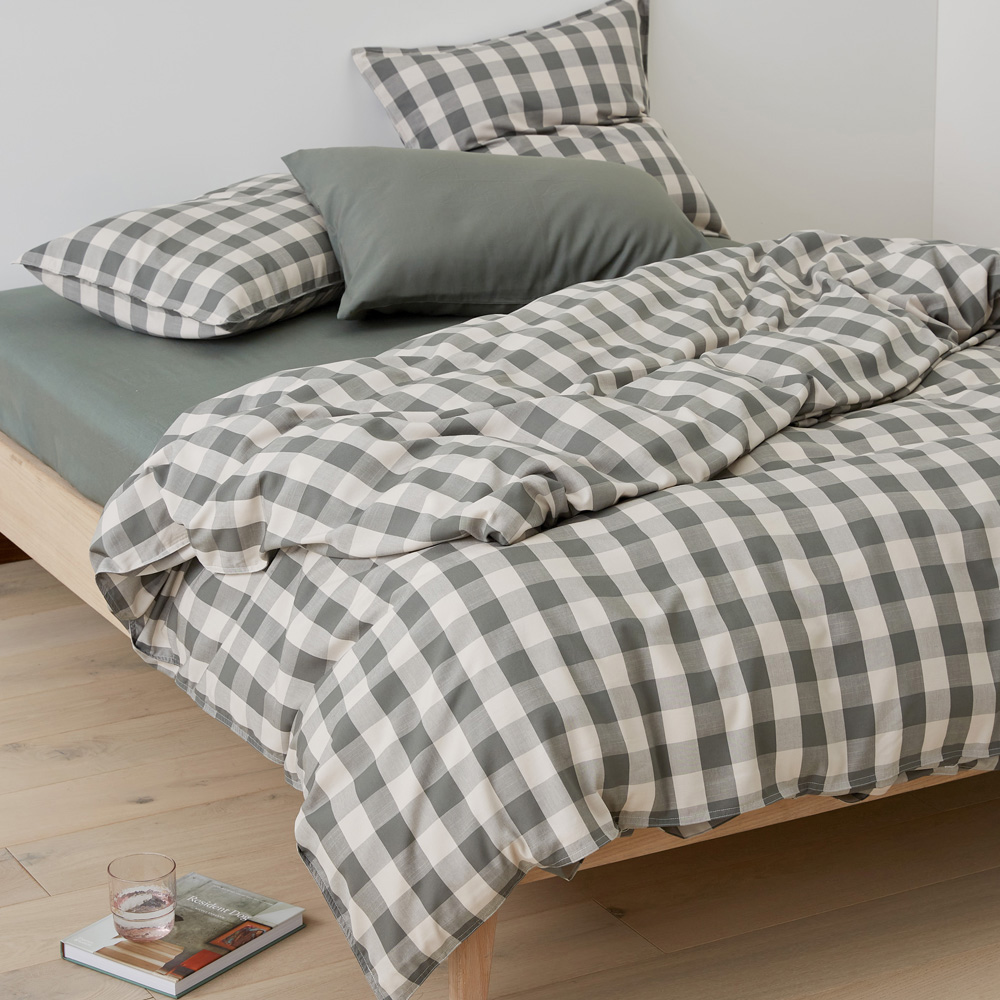 Bamboo Linen Cypress Check Quilt Cover Separates | Adairs
