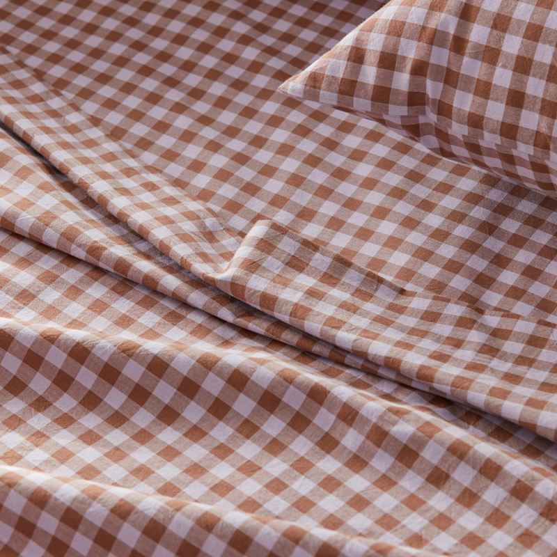 Stonewashed Cotton Printed Lilac Gingham Sheet Set Adairs