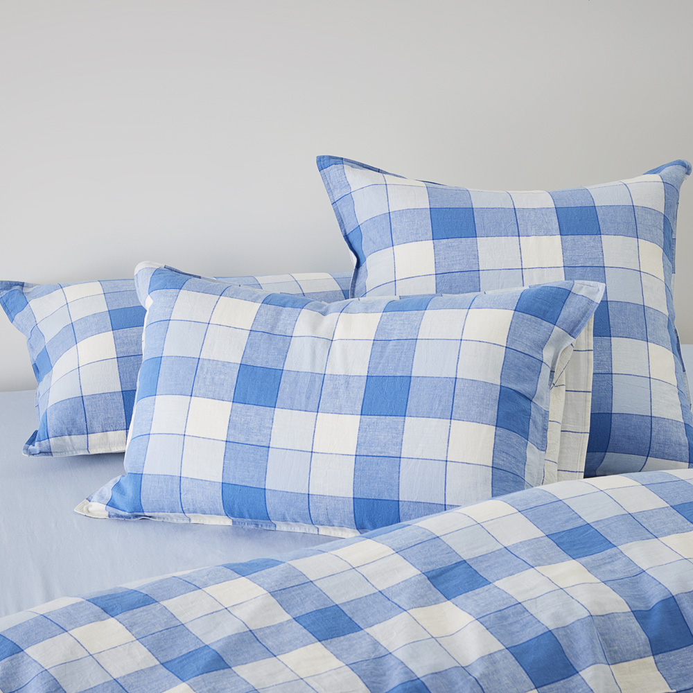 Vintage Washed Linen Cotton French Blue Check Quilt Cover Set ...