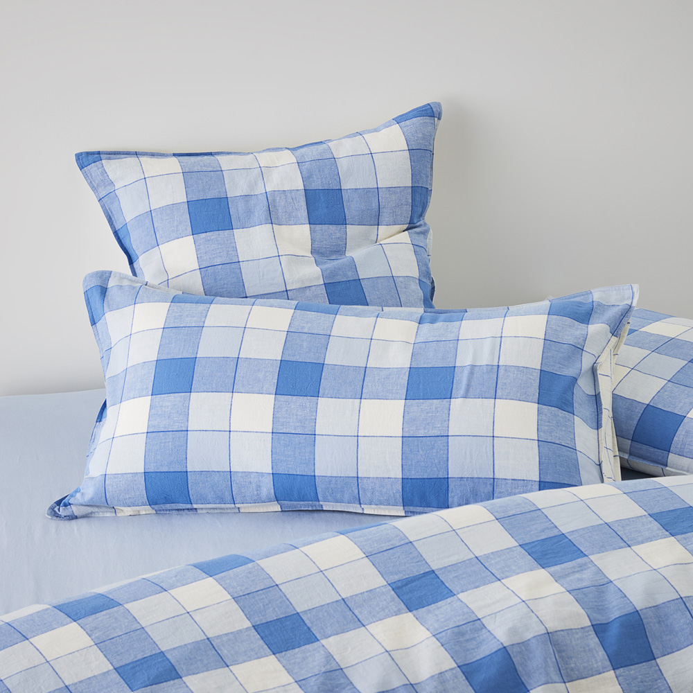 Vintage Washed Linen Cotton French Blue Check Quilt Cover Set ...