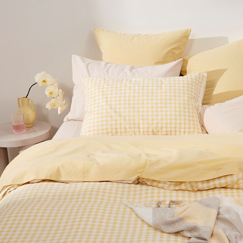 Talia French Butter Check Quilt Cover Set + Separates | Adairs