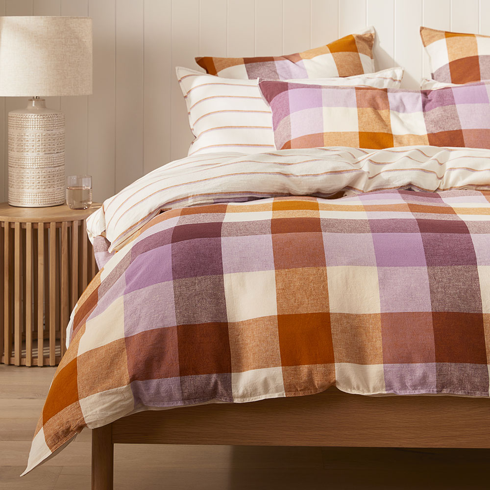 Vintage Washed Linen Cotton Grape Check Quilt Cover Set + Separates ...