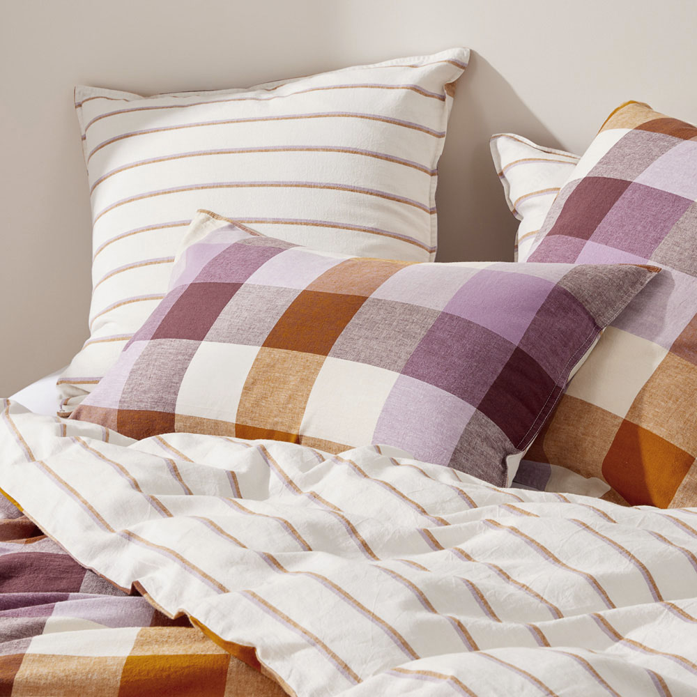 Vintage Washed Linen Cotton Grape Check Quilt Cover Set + Separates ...