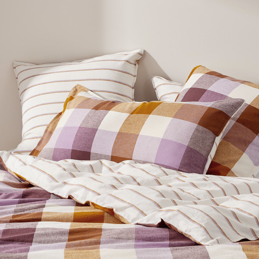 Vintage Washed Linen Cotton Grape Check Quilt Cover Set + Separates ...