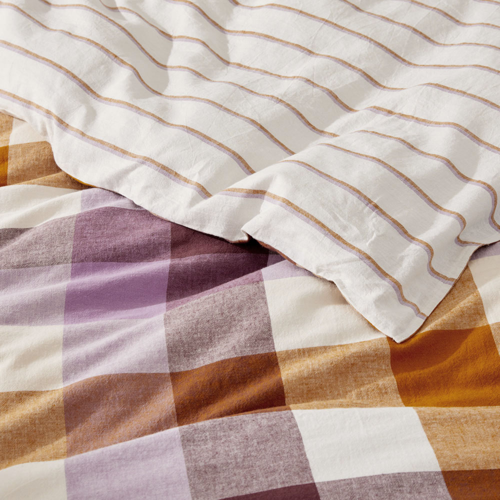 Vintage Washed Linen Cotton Grape Check Quilt Cover Set + Separates ...
