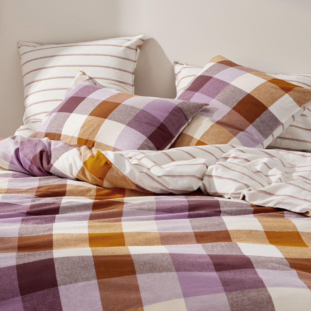 Vintage Washed Linen Cotton Grape Check Quilt Cover Set + Separates ...