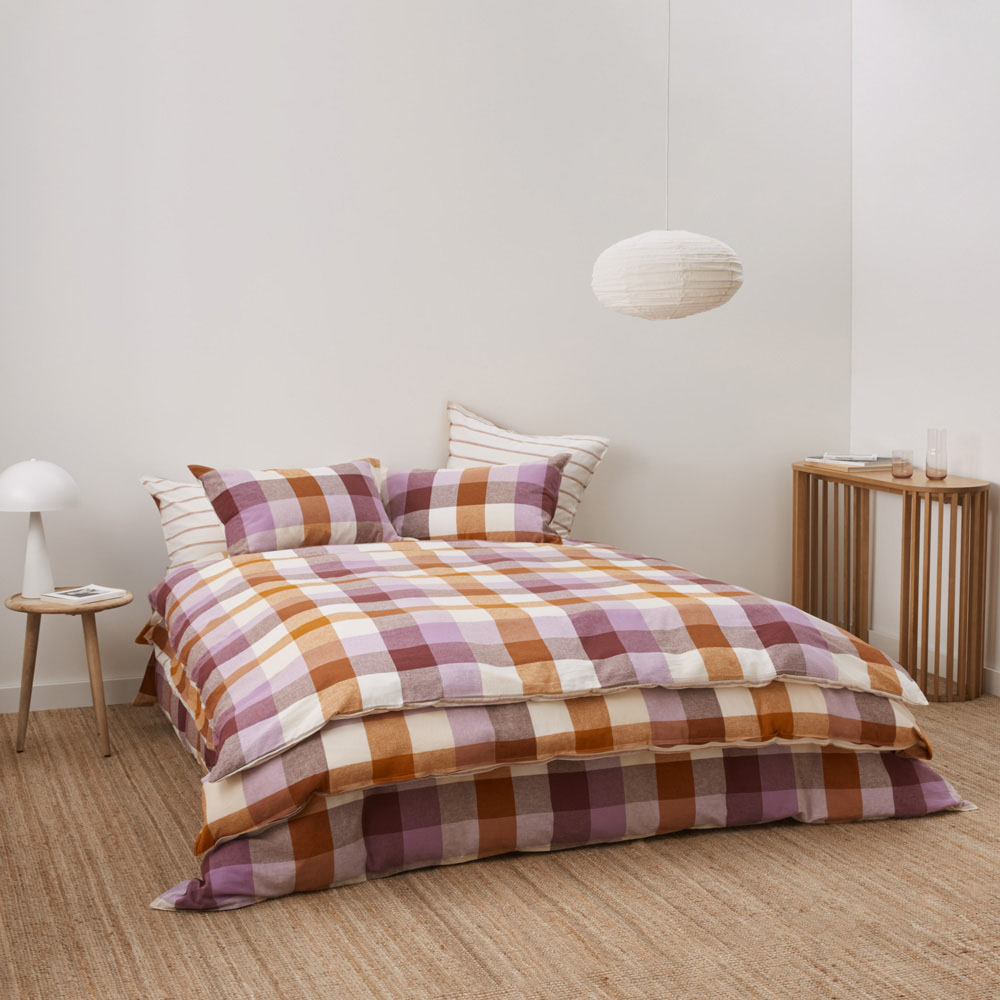 Vintage Washed Linen Cotton Grape Check Quilt Cover Set + Separates ...