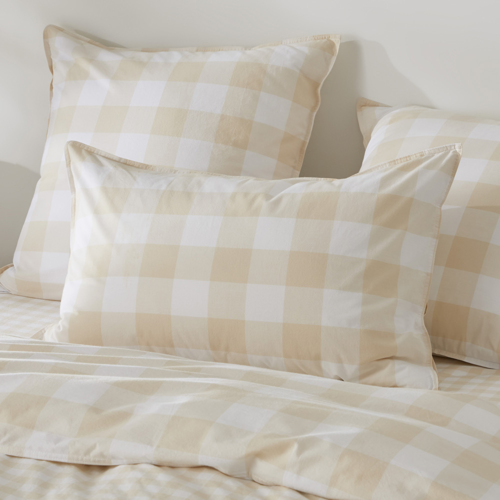 Stonewashed Cotton Printed Sand Gingham Pillowcases | Adairs