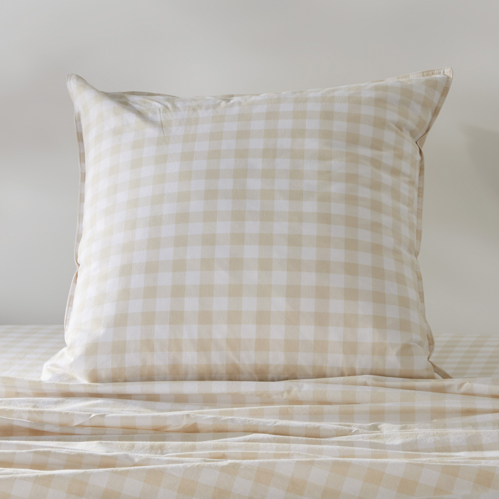 Stonewashed Cotton Printed Sand Gingham Sheet Separates | Adairs