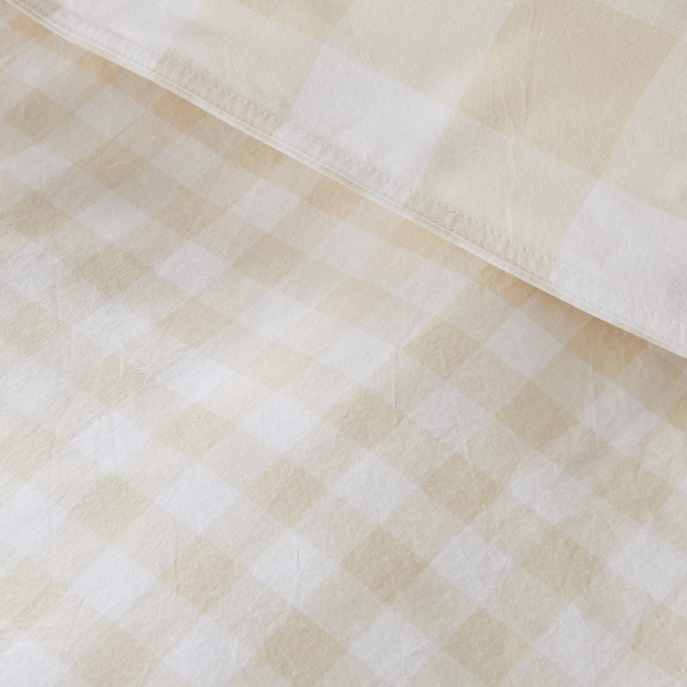 Stonewashed Cotton Printed Sand Gingham Quilt Cover Separates | Adairs
