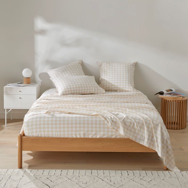 Stonewashed Cotton Printed Sand Gingham Sheet Separates Adairs