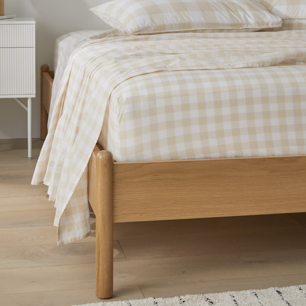 Stonewashed Cotton Printed Sand Gingham Sheet Set | Adairs