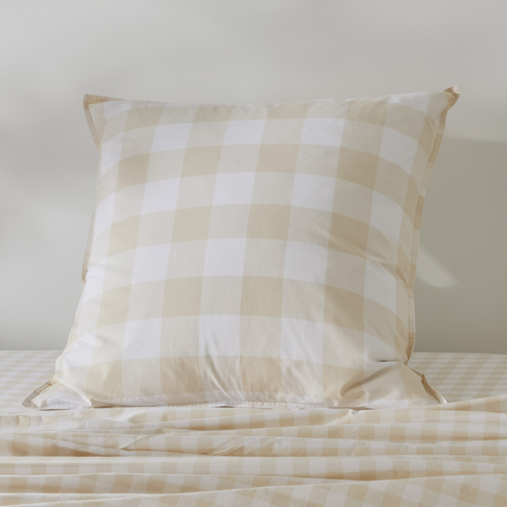 Stonewashed Cotton Printed Sand Gingham Sheet Separates | Adairs