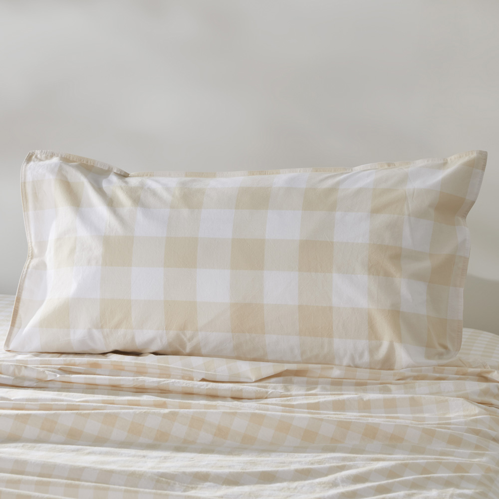 Stonewashed Cotton Printed Sand Gingham Sheet Separates | Adairs