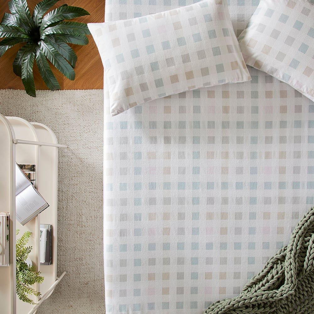 Flannelette Printed Natural Check Sheet Separates | Adairs