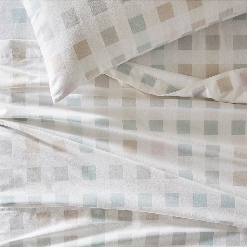Flannelette Printed Natural Check Sheet Set | Adairs