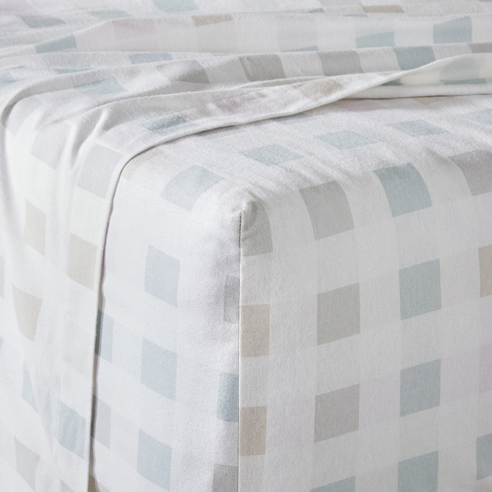 Flannelette Printed Natural Check Sheet Set | Adairs