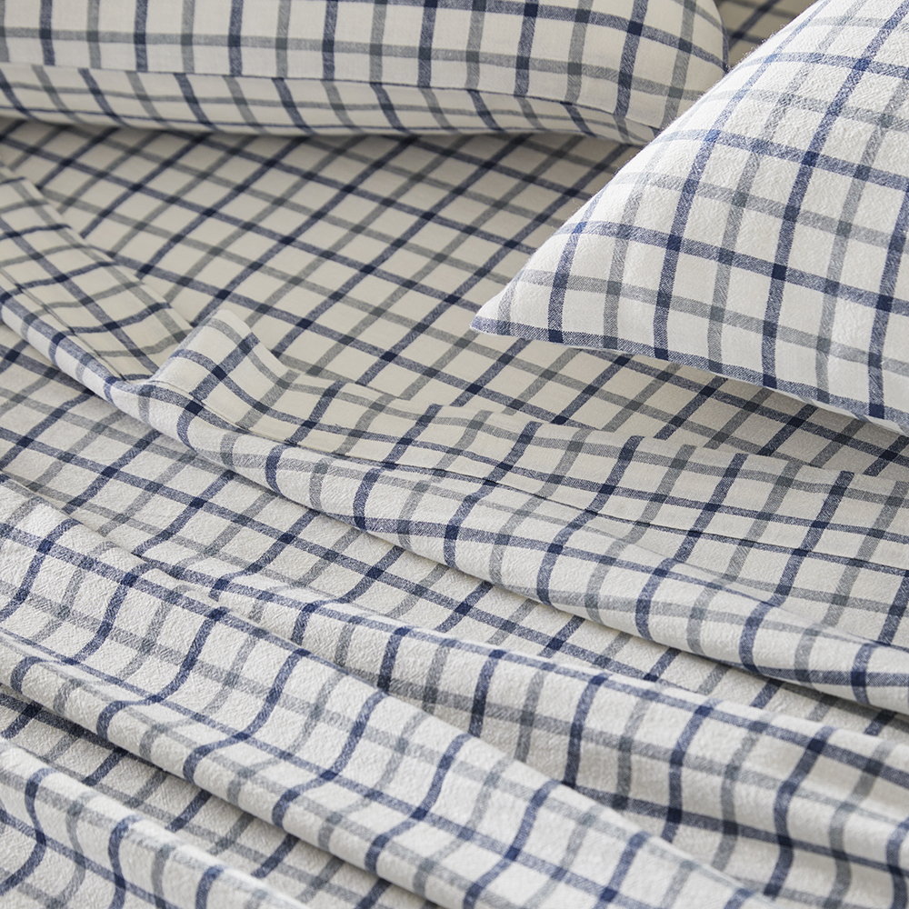 Vintage Washed Linen Cotton Stormy Blue Check Sheet Set | Adairs