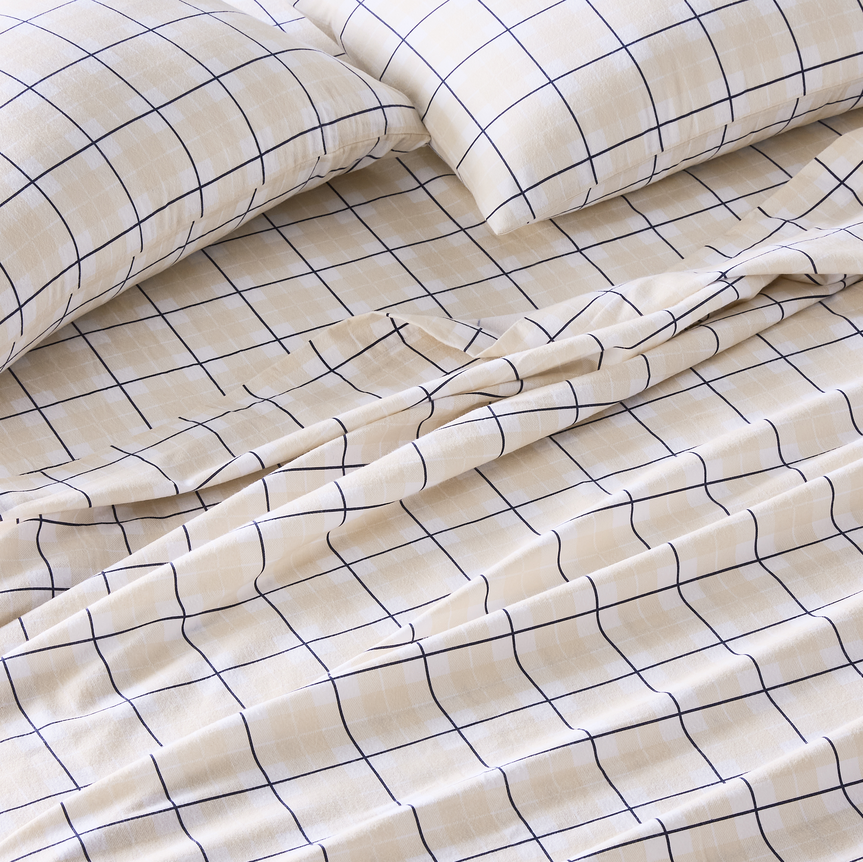 Printed Natural Check Flannelette Sheet Set | Adairs