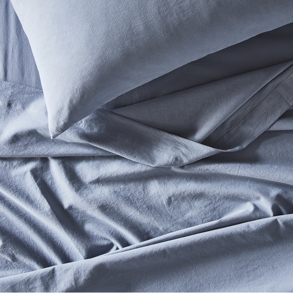 Stonewashed Cotton Storm Blue Sheet Set | Adairs