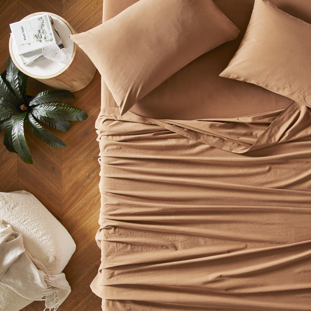 Stonewashed Cotton Cocoa Sheet Set | Adairs