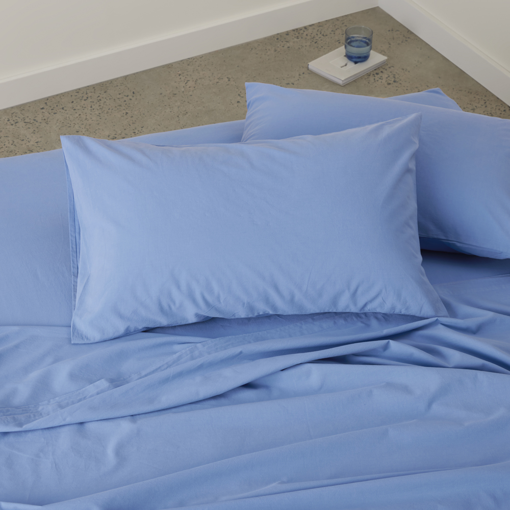 Stonewashed Cotton French Blue Sheet Set | Adairs