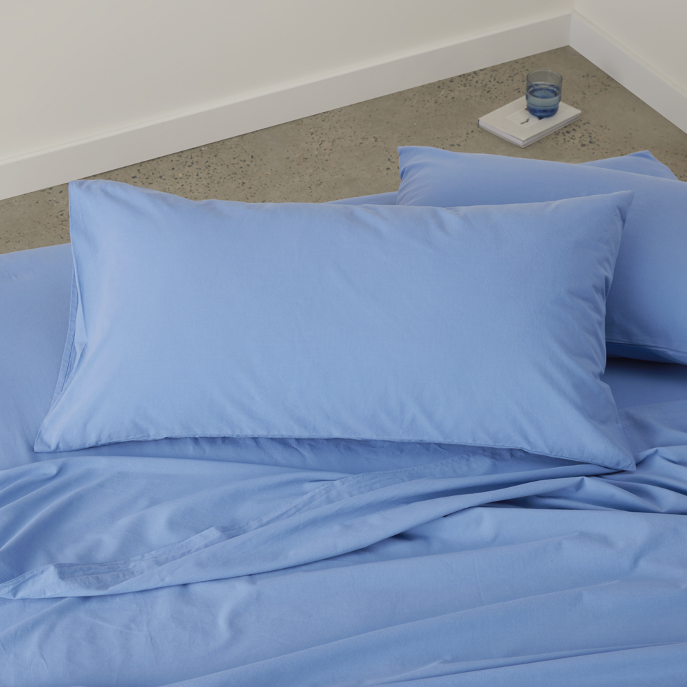 Stonewashed Cotton French Blue Sheet Separates | Adairs