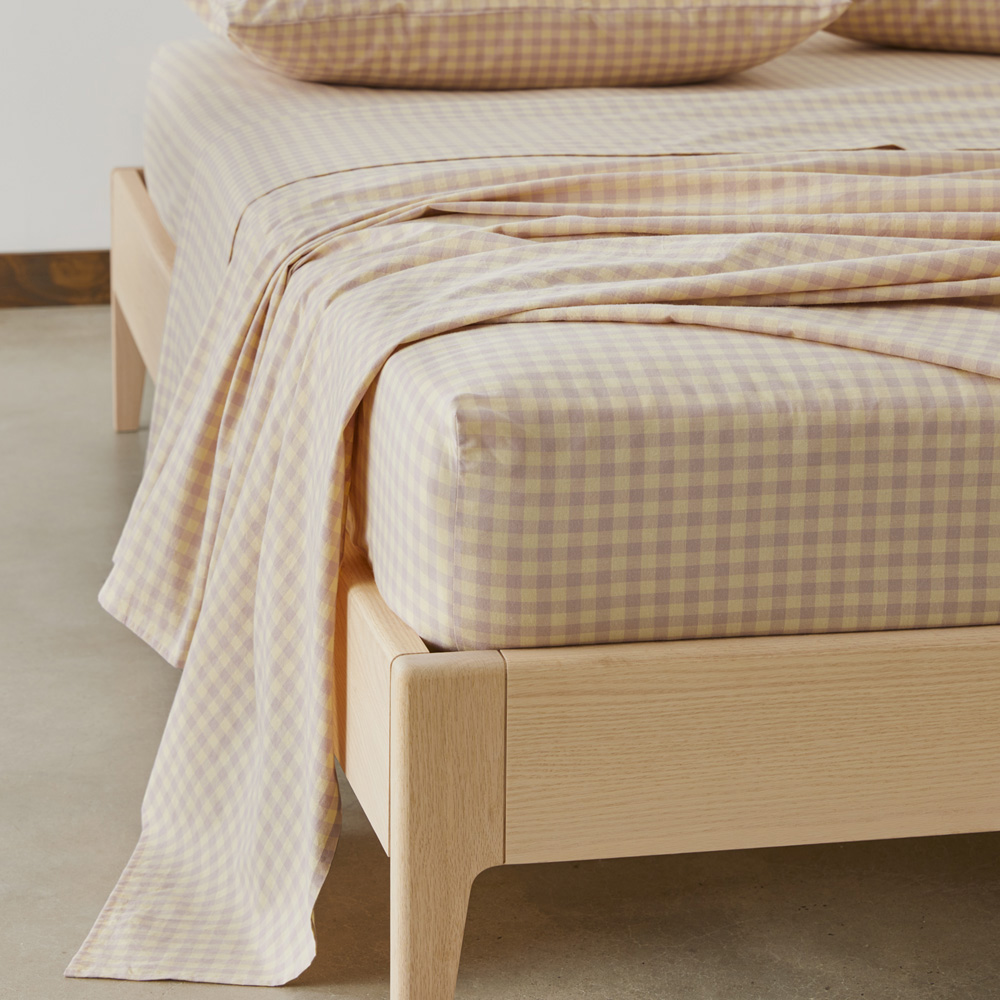Stonewashed Cotton Printed Dusty Lemon Gingham Sheet Set | Adairs