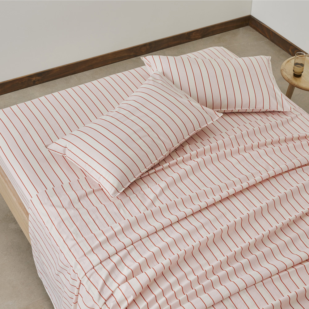 Stonewashed Cotton Sunset Stripe Paprika Sheet Separates | Adairs