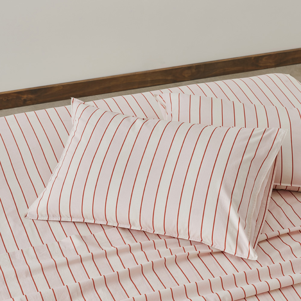 Stonewashed Cotton Sunset Stripe Paprika Sheet Separates | Adairs