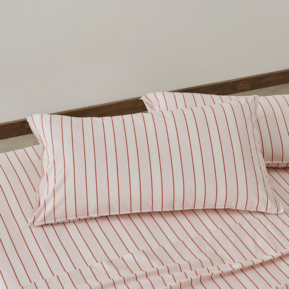 Stonewashed Cotton Sunset Stripe Paprika Sheet Separates | Adairs