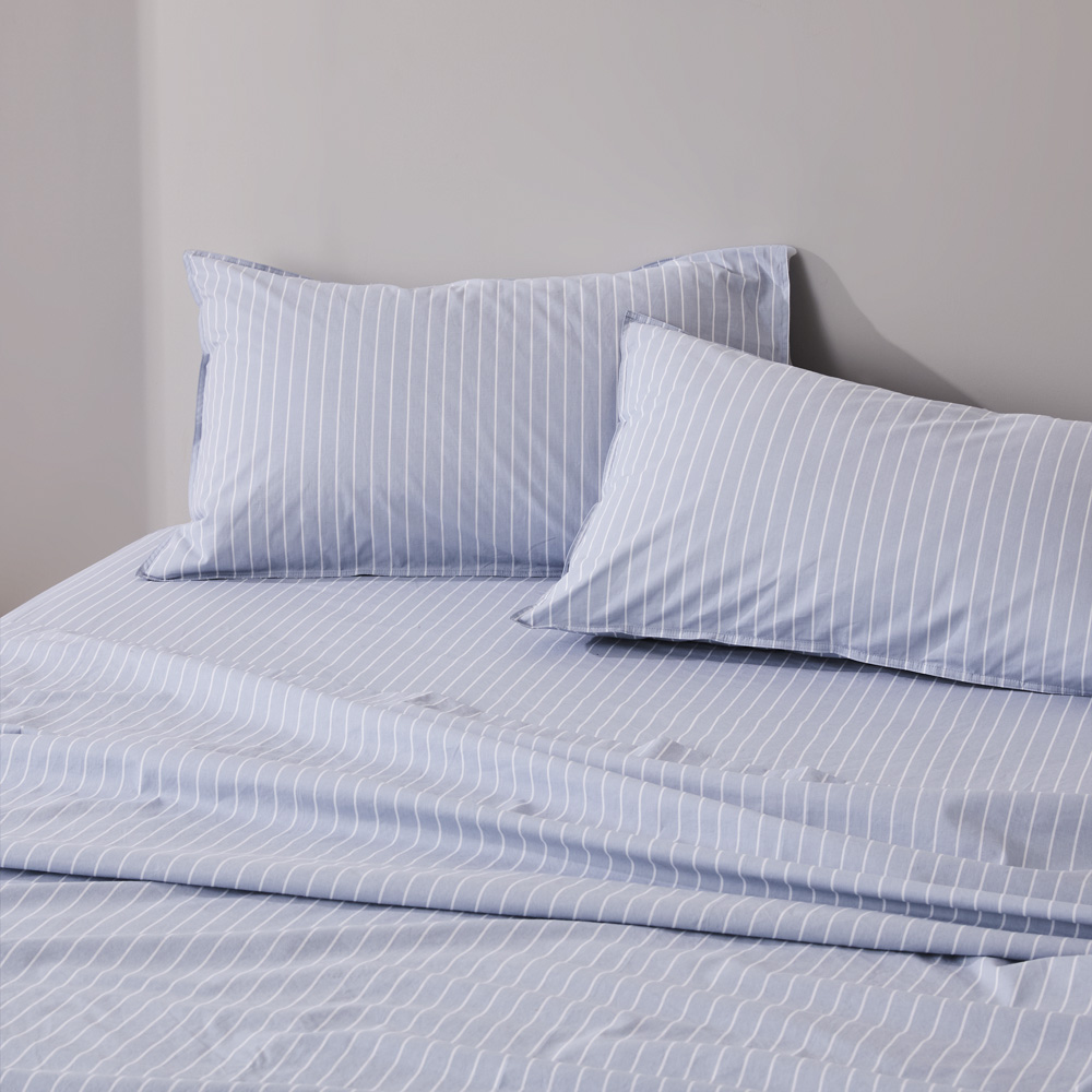 Stonewashed Cotton Blue Stripe Sheet Set | Adairs