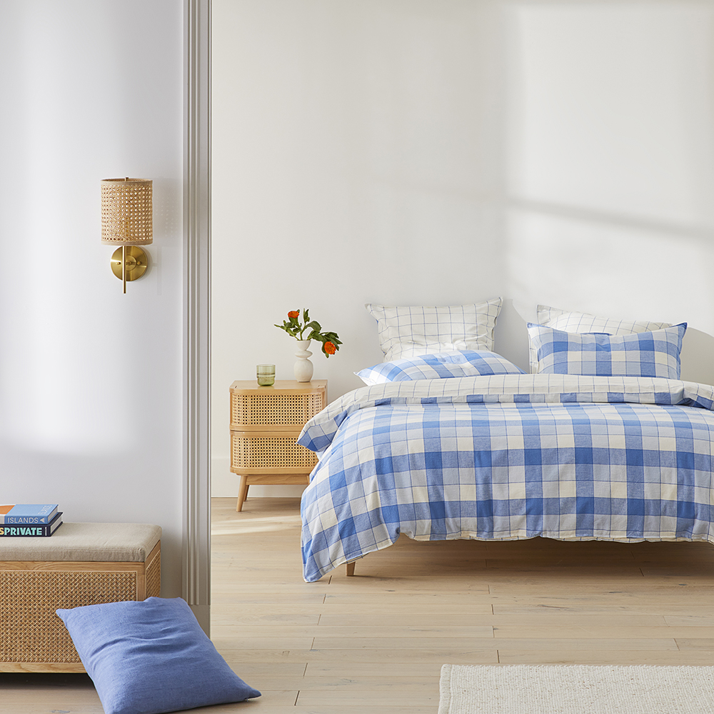 Vintage Washed Linen Cotton French Blue Check Quilt Cover Set ...