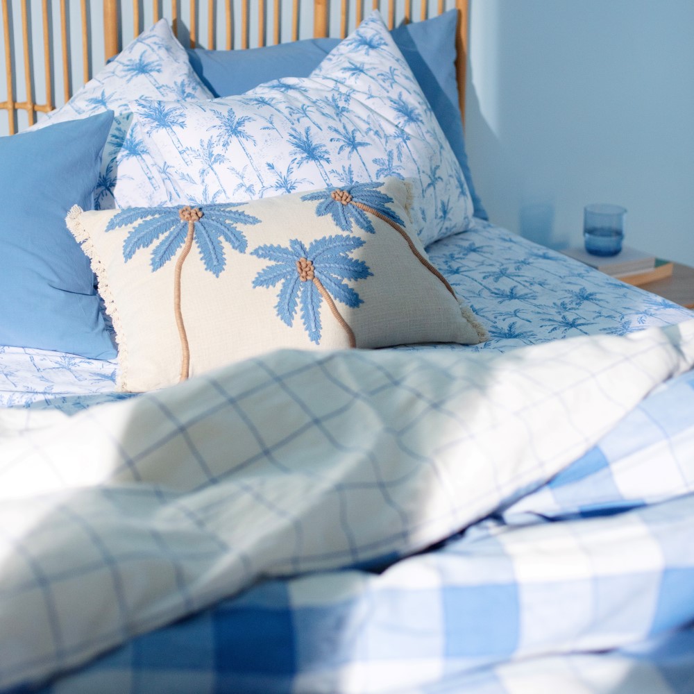 Vintage Washed Linen Cotton French Blue Check Quilt Cover Set ...