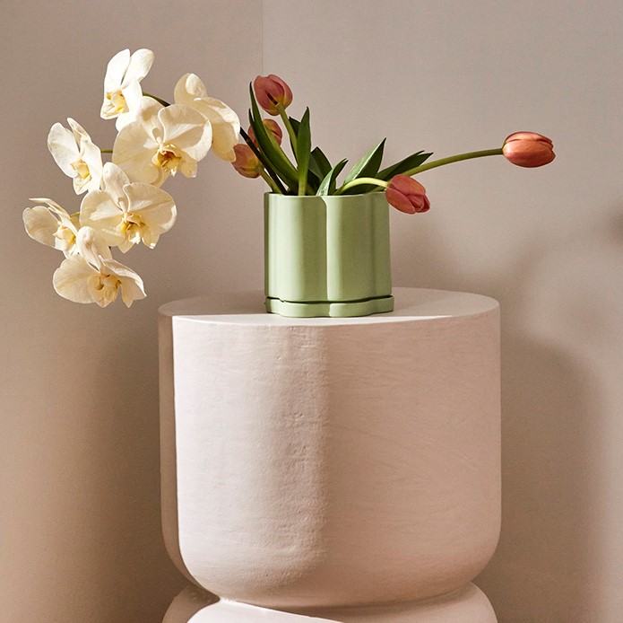 Flower Soft Green Pot & Saucer | Adairs