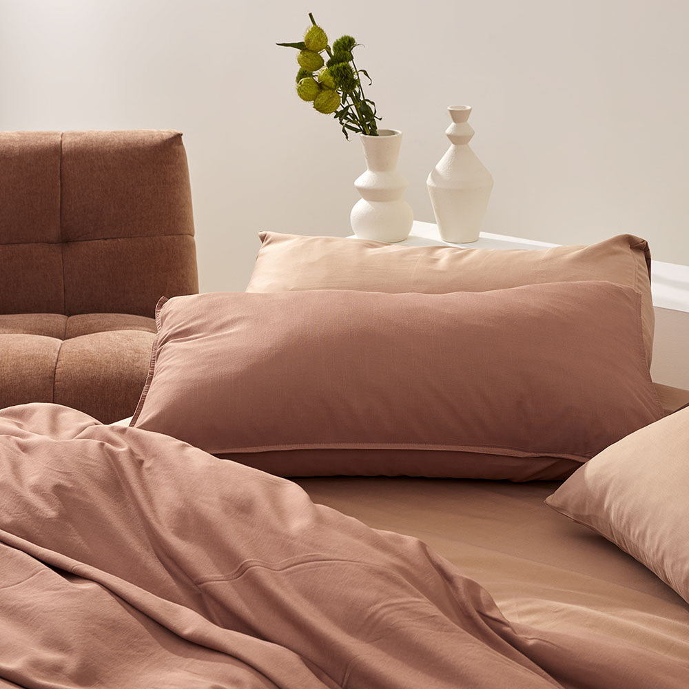 Bamboo Linen Twin Needle Earth Pillowcases | Adairs