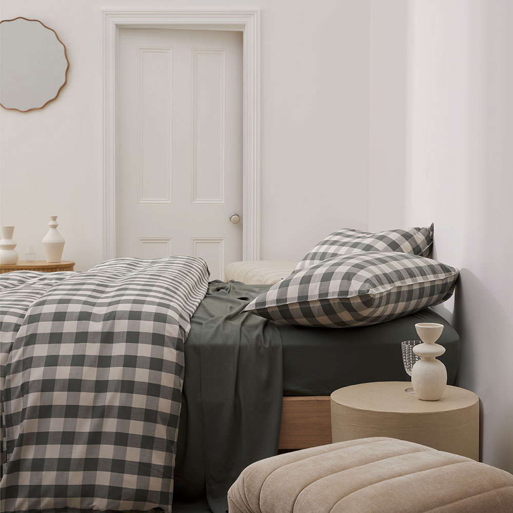Bamboo Linen Cypress Check Quilt Cover Separates | Adairs