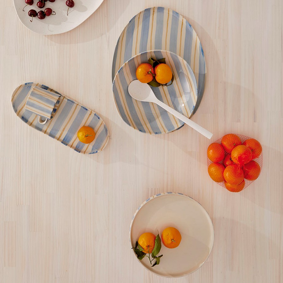 Soho Blue Stripe Servingware | Adairs