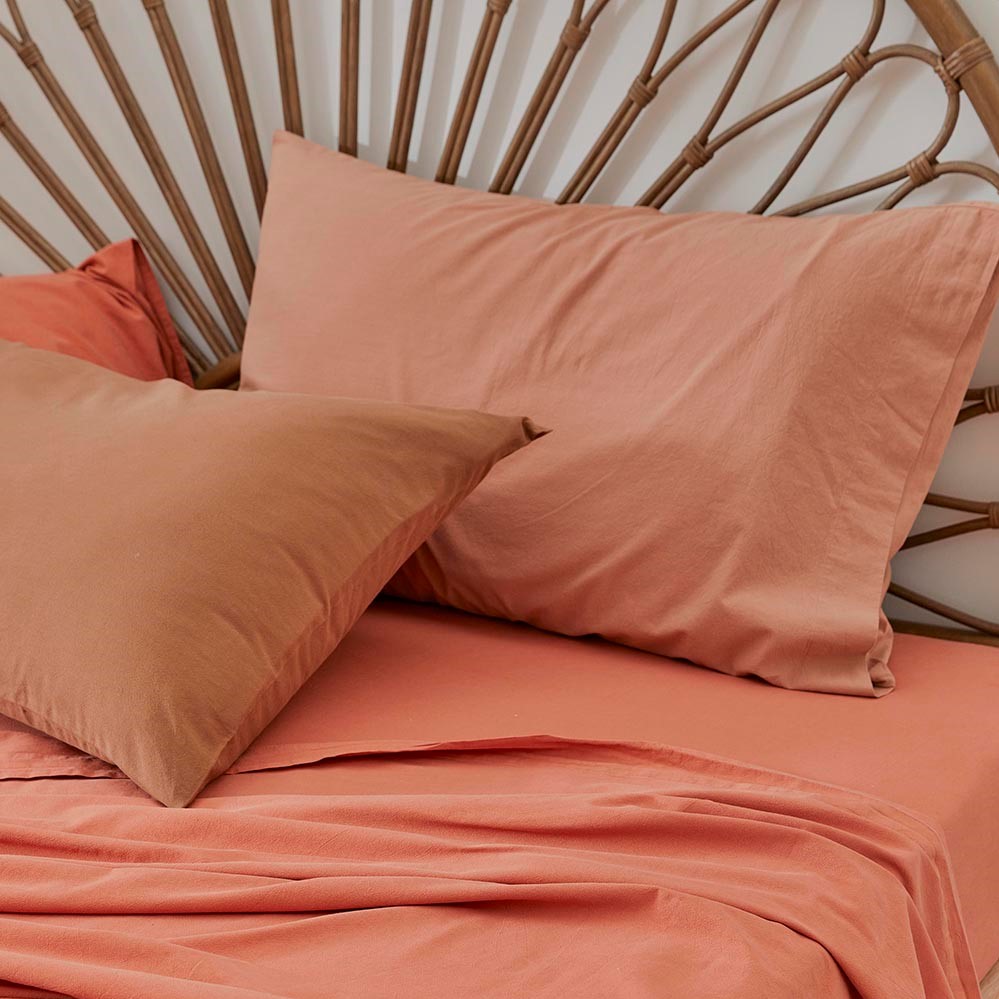 Stonewashed Cotton Paprika Sheet Separates | Adairs