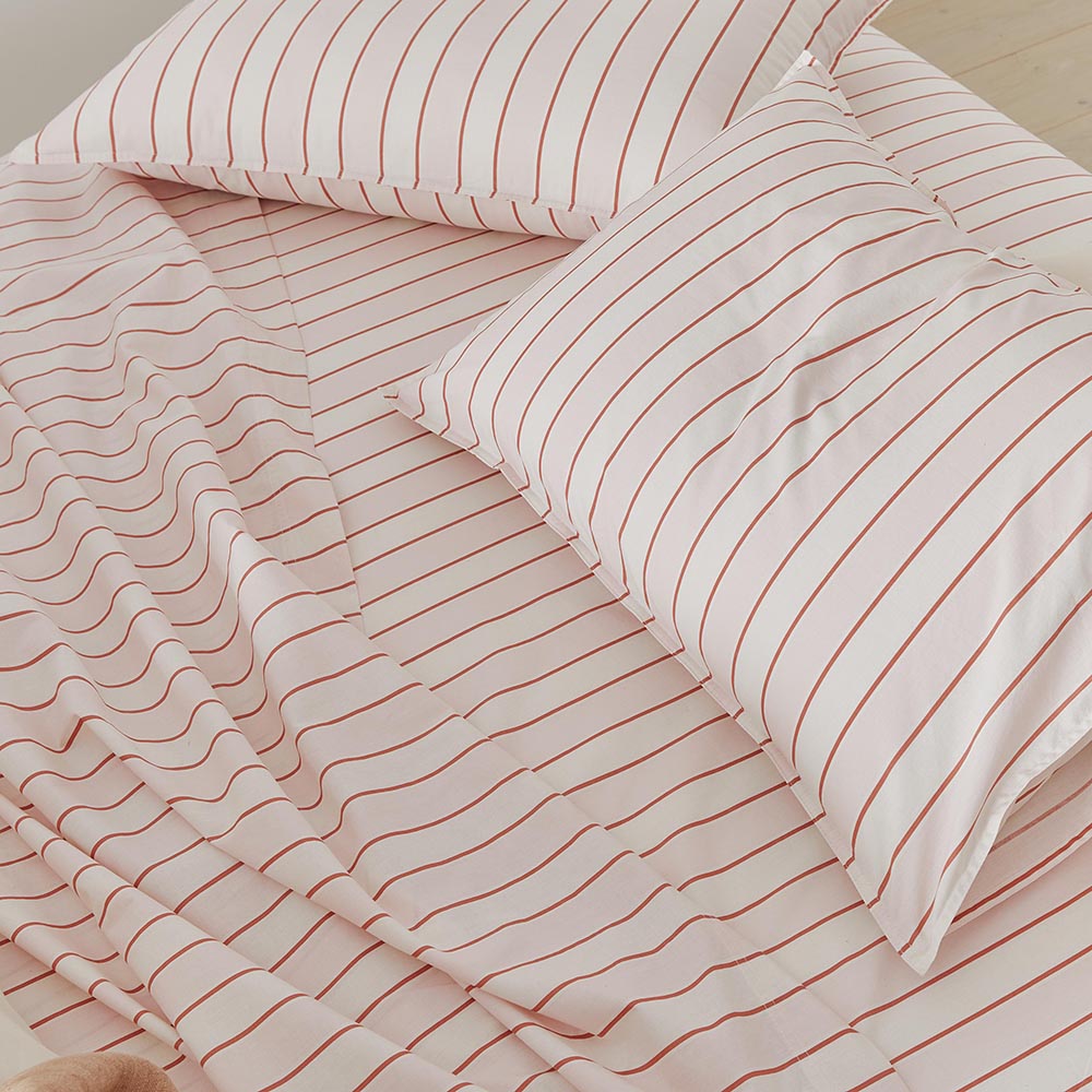 Stonewashed Cotton Sunset Stripe Paprika Sheet Separates | Adairs