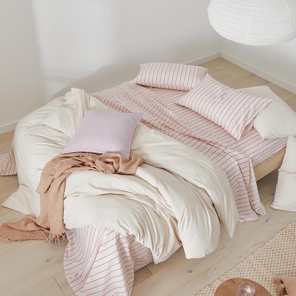Stonewashed Cotton Sunset Stripe Paprika Sheet Separates | Adairs