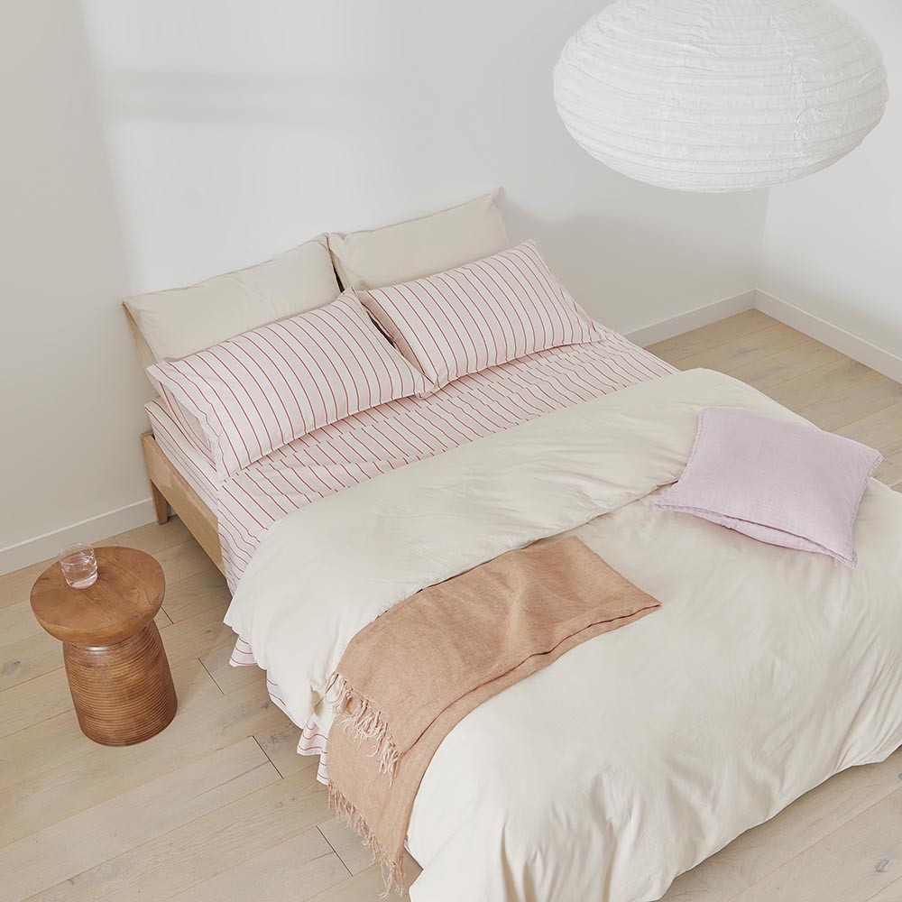Stonewashed Cotton Sunset Stripe Paprika Sheet Separates | Adairs