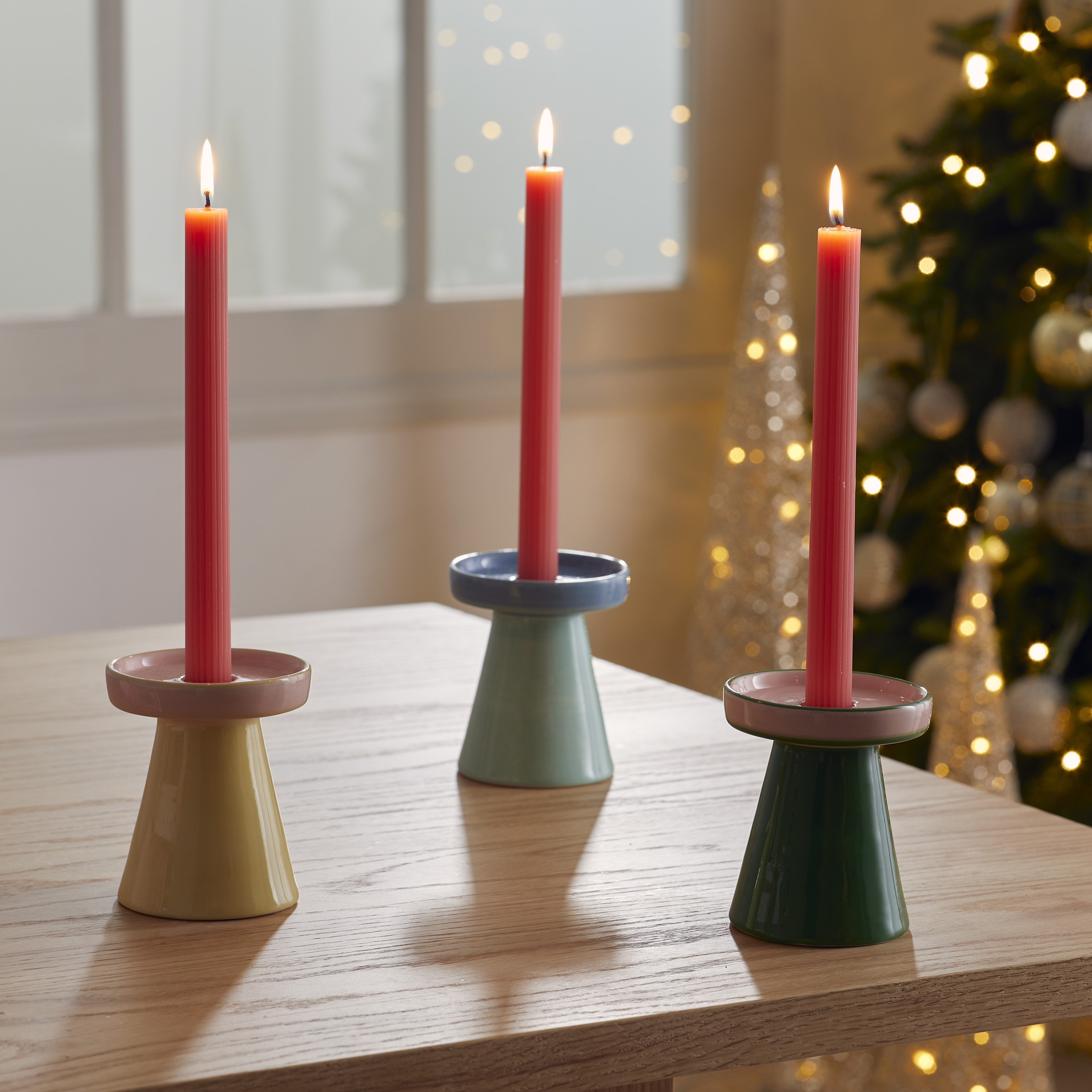 Christmas Coral Taper Candles Pack of 3 | Adairs