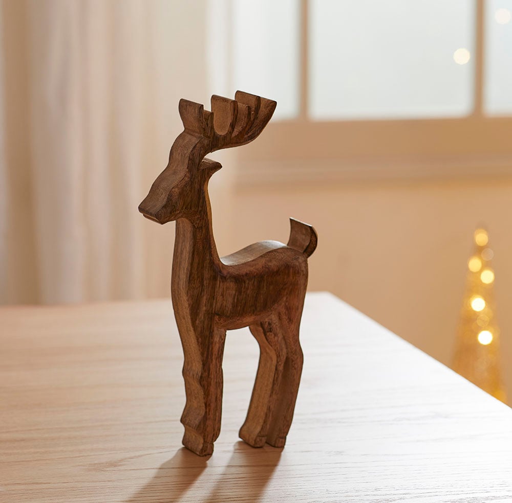 Carved Natural Standing Timber Reindeer | Adairs
