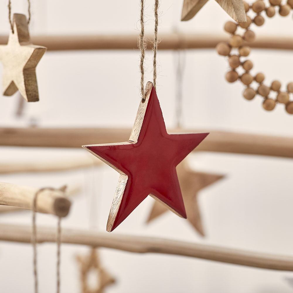 Hanging Natural Red Timber Star | Adairs