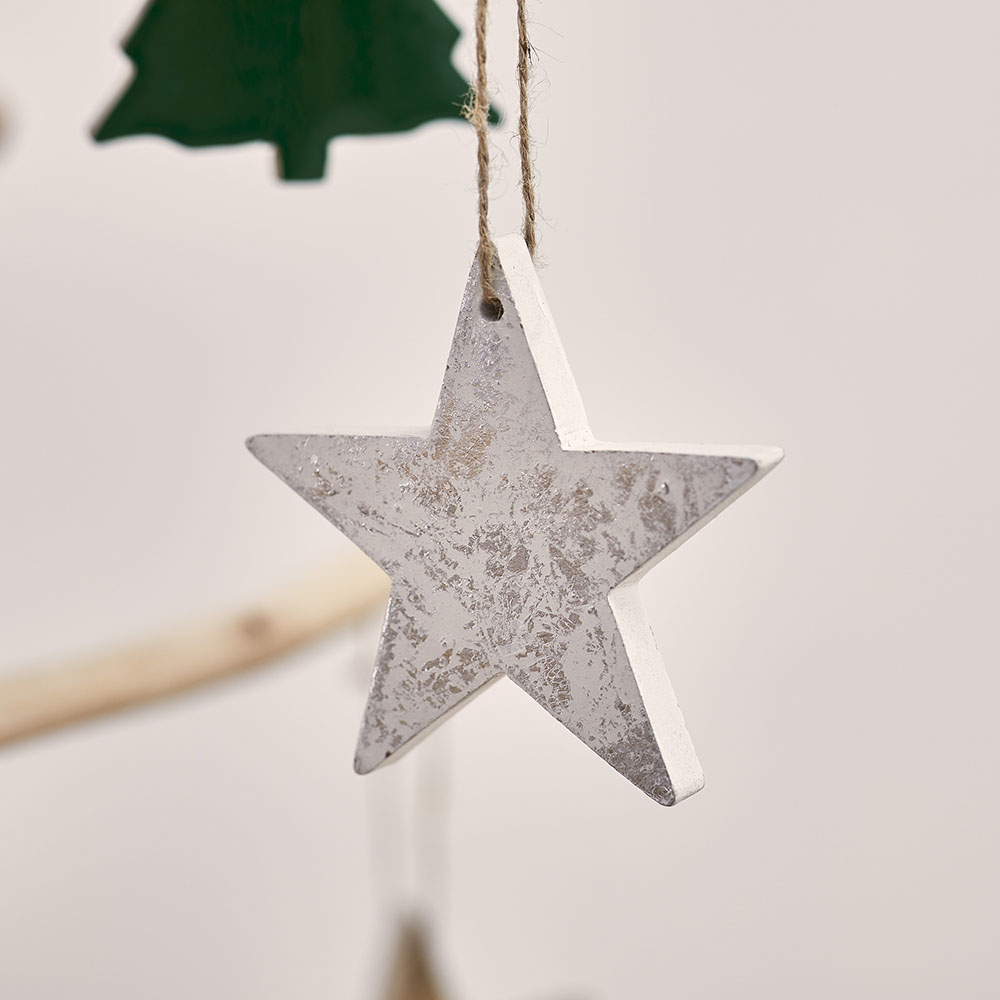 Hanging Silver Timber Star | Adairs