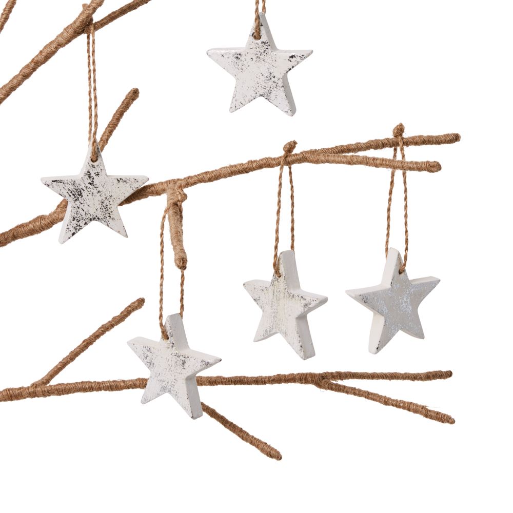 Hanging Silver Timber Stars Pack of 5 | Adairs